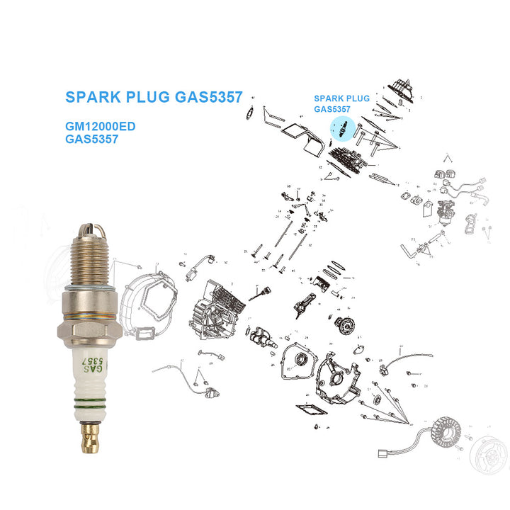 GAS 5357 SPARK PLUG Replace for GENMAX Dual Fuel Generator GM12000ED